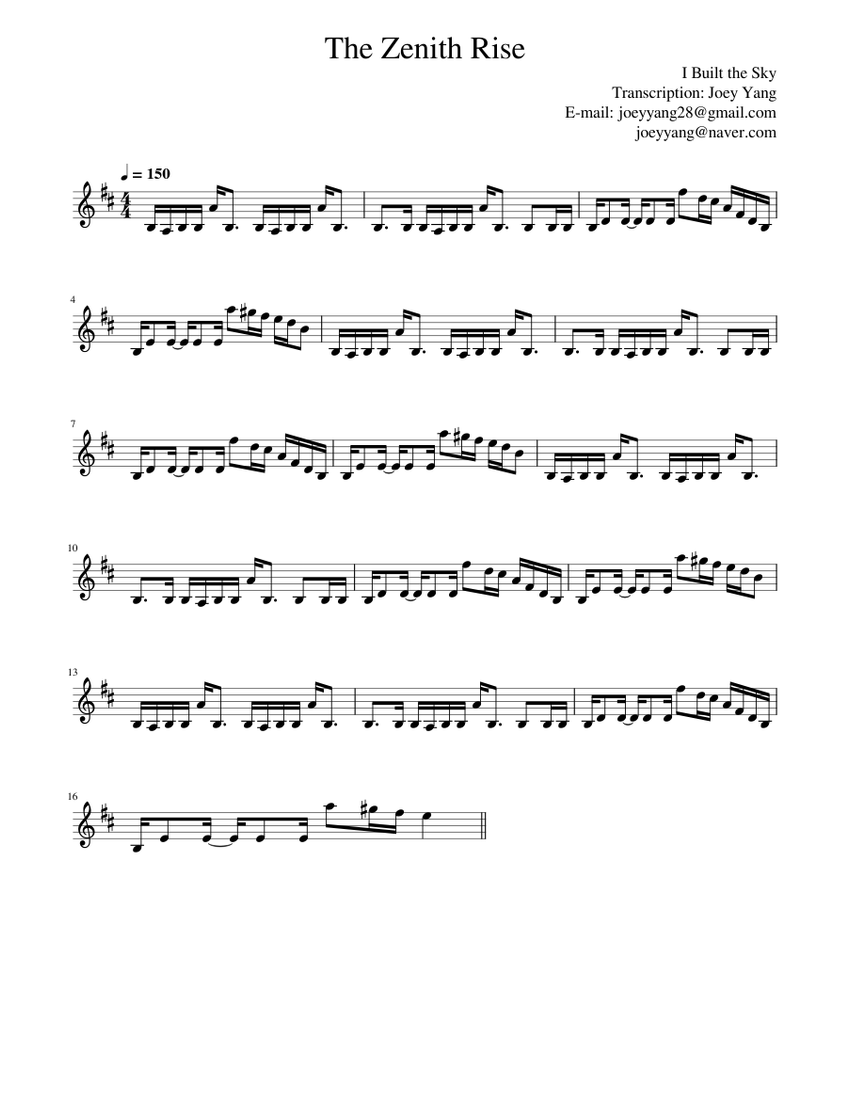 I Built the Sky - The Zenith Rise main riff part Sheet music for Violin ...