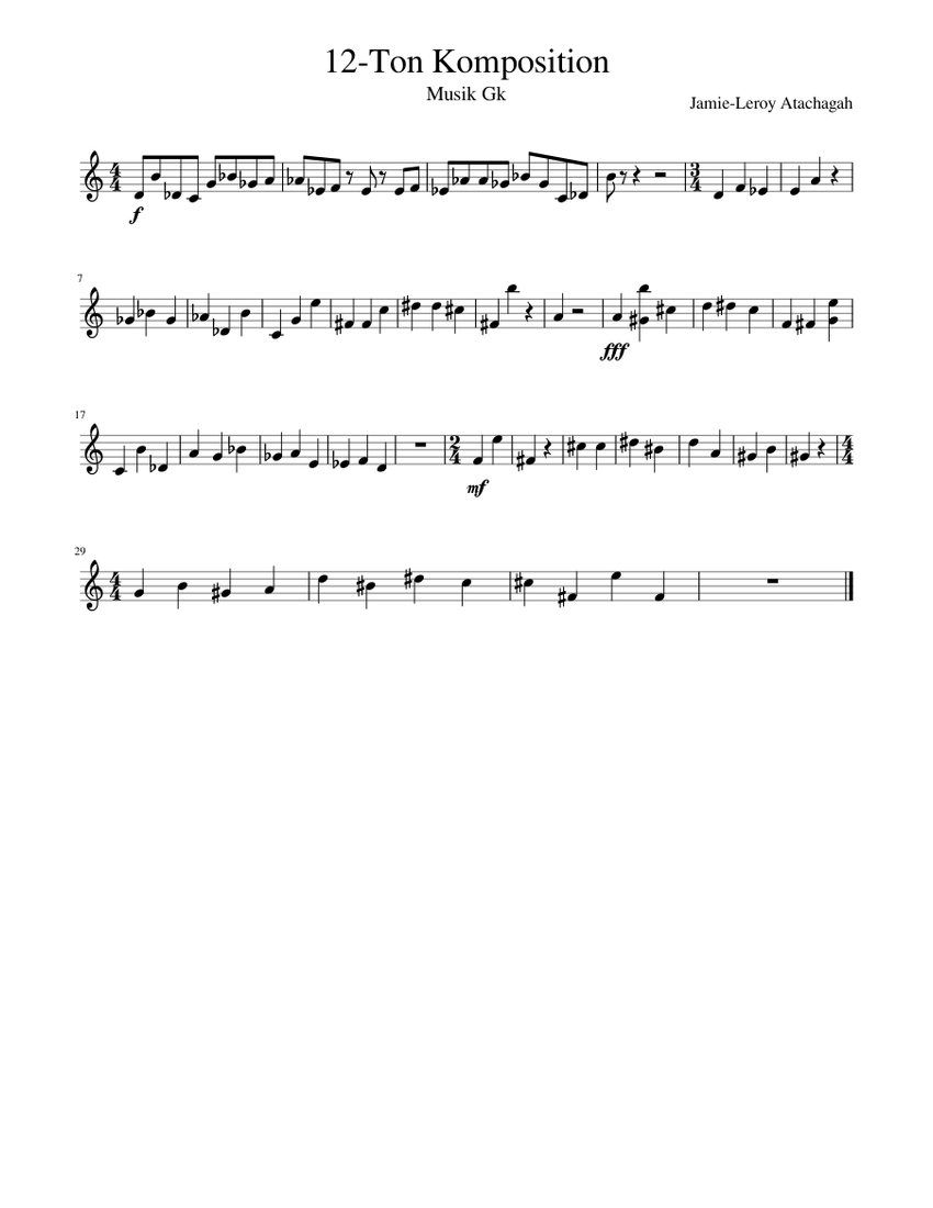12 Ton Komposition Jamie Sheet music for Piano (Solo) Easy | Musescore.com