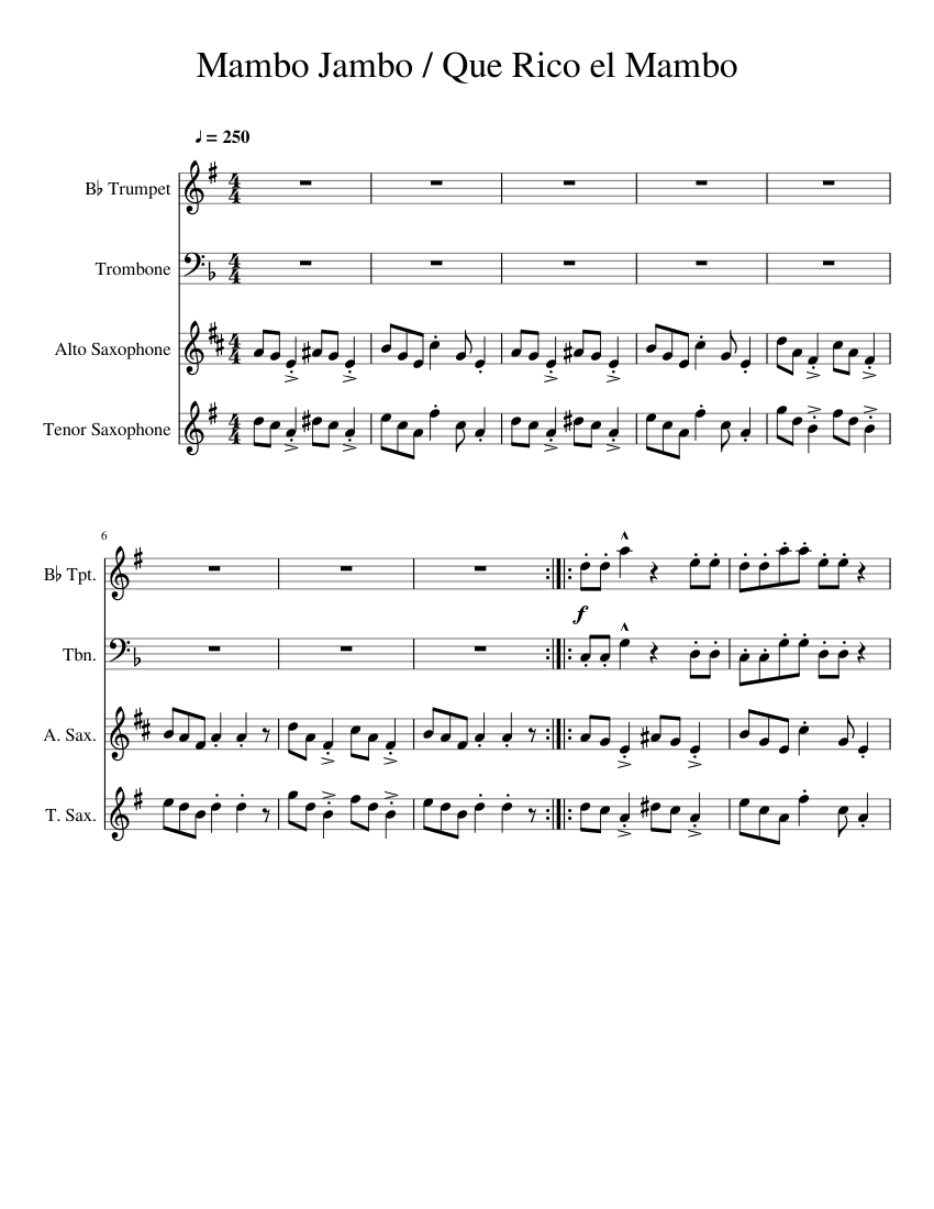 Mambo Jambo / Que Rico el Mambo Sheet music for Trombone, Saxophone alto, Saxophone tenor ...