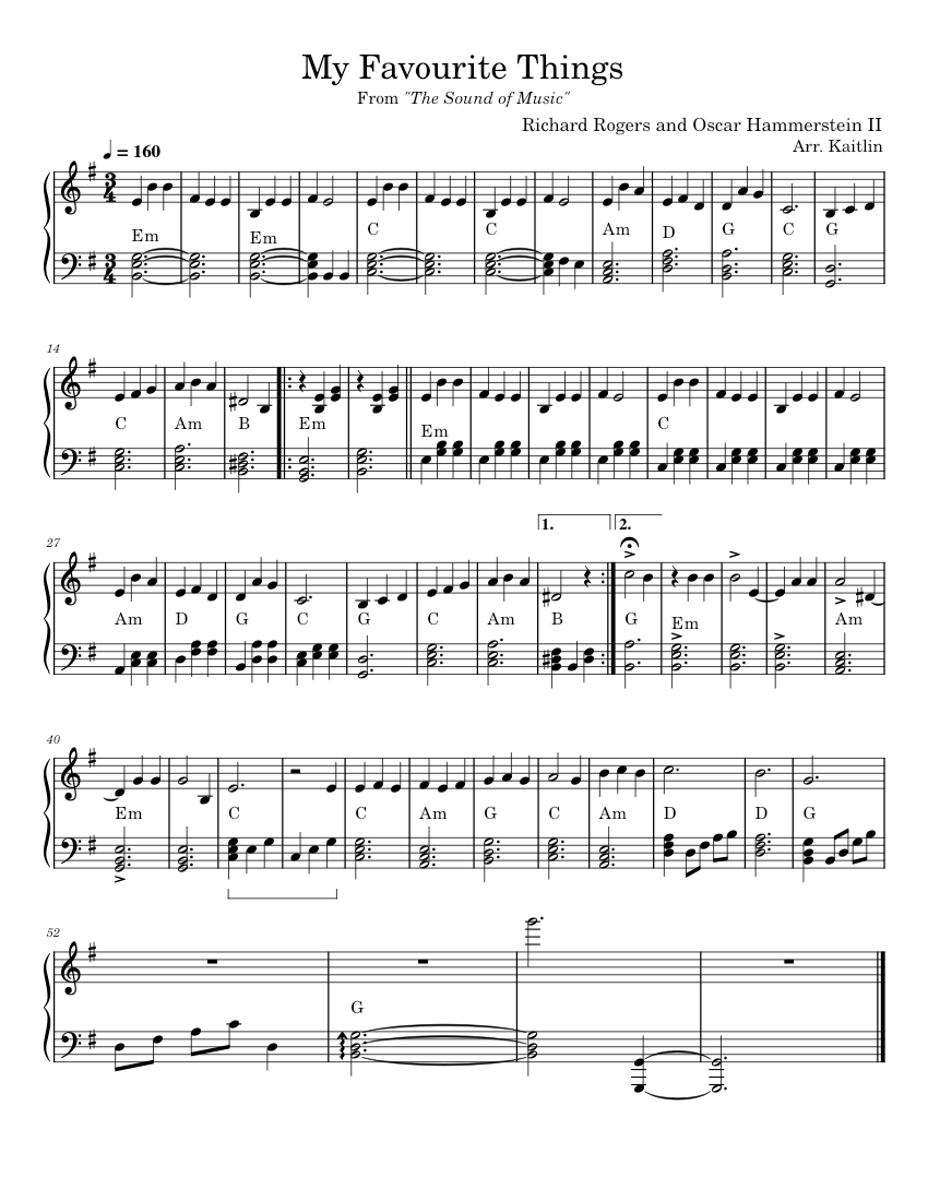 My Favourite Things - The Sound of Music Sheet music for Piano (Solo ...