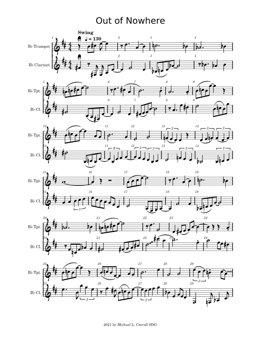 Out of Nowhere - Trumpet - clar. duet Sheet music for Clarinet in b ...