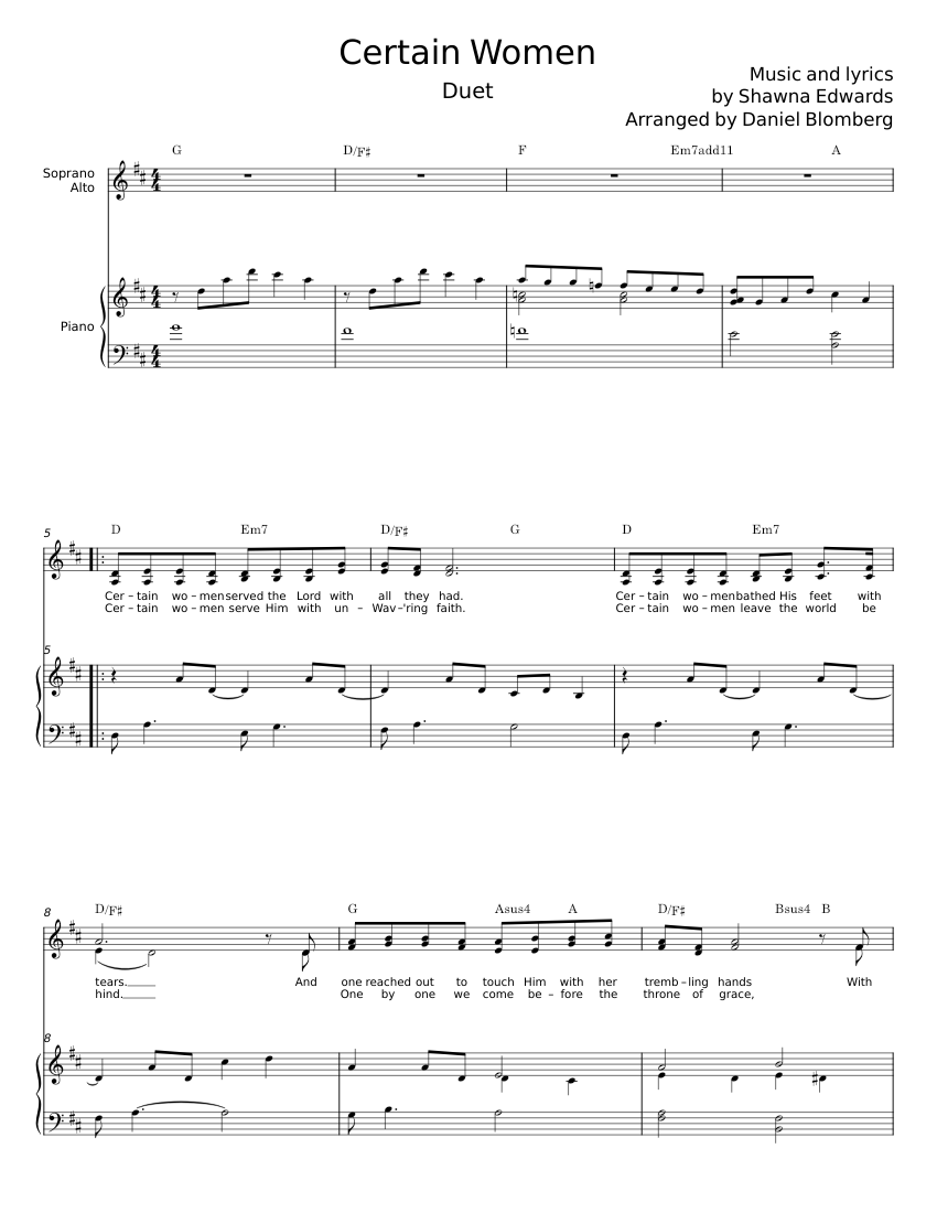 Certain Women - Shawna Edwards Sheet Music with Chords for Piano ...