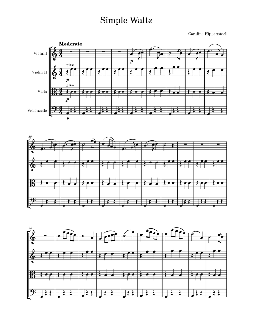 Simple Waltz Sheet music for Violin, Viola, Cello (String Quartet ...