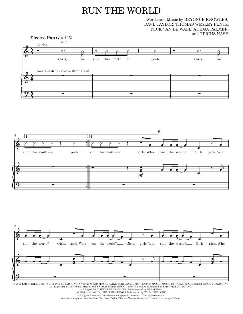 Play Official version of Run the world Sheet Music by Beyoncé for Piano ...