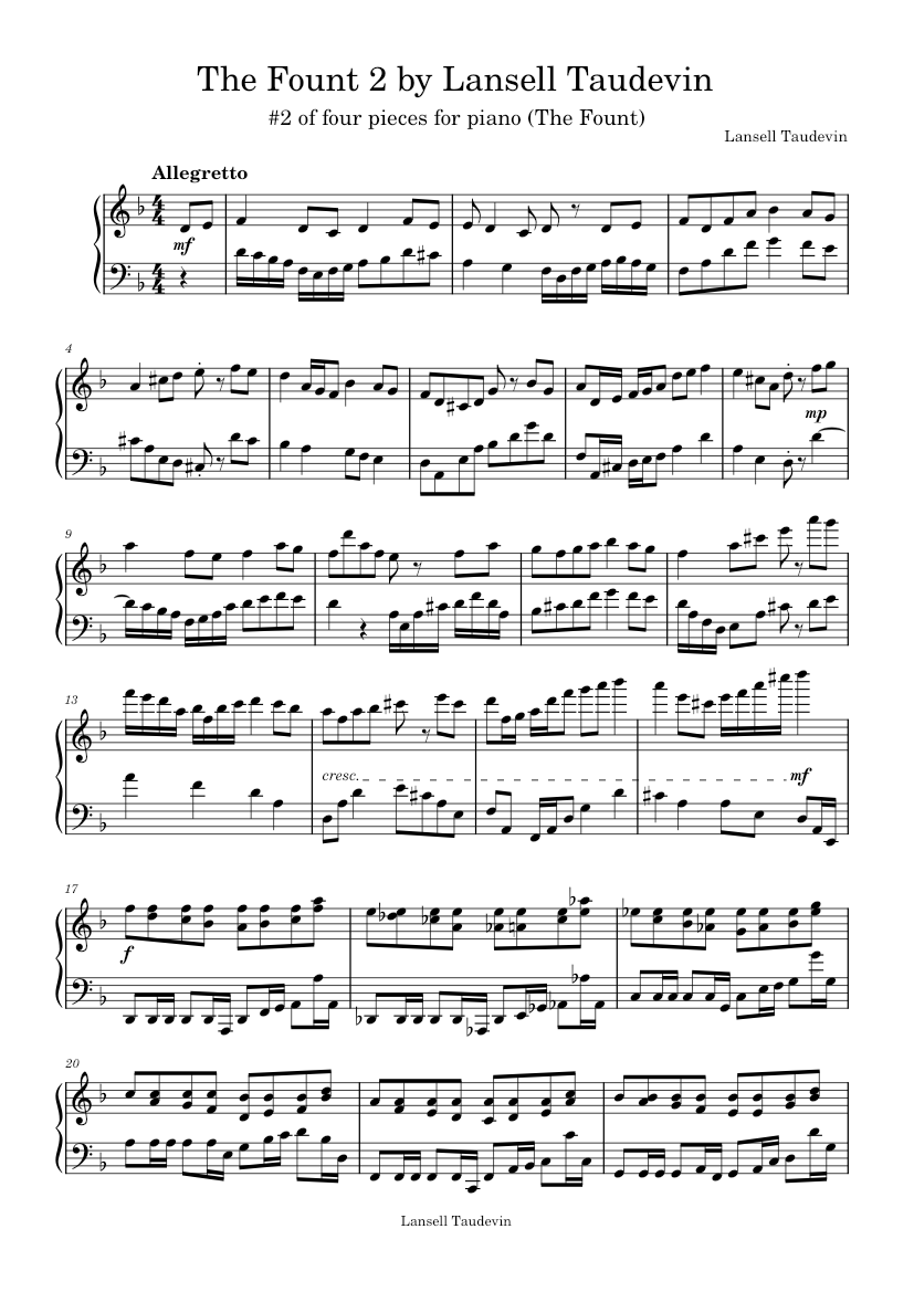 The Fount 2 by Lansell Taudevin Sheet music for Piano (Solo ...