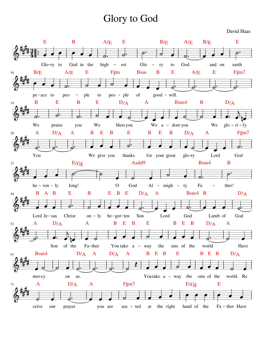 Glory to God david Haas Sheet Music with Chords for Piano (Solo) easy ...