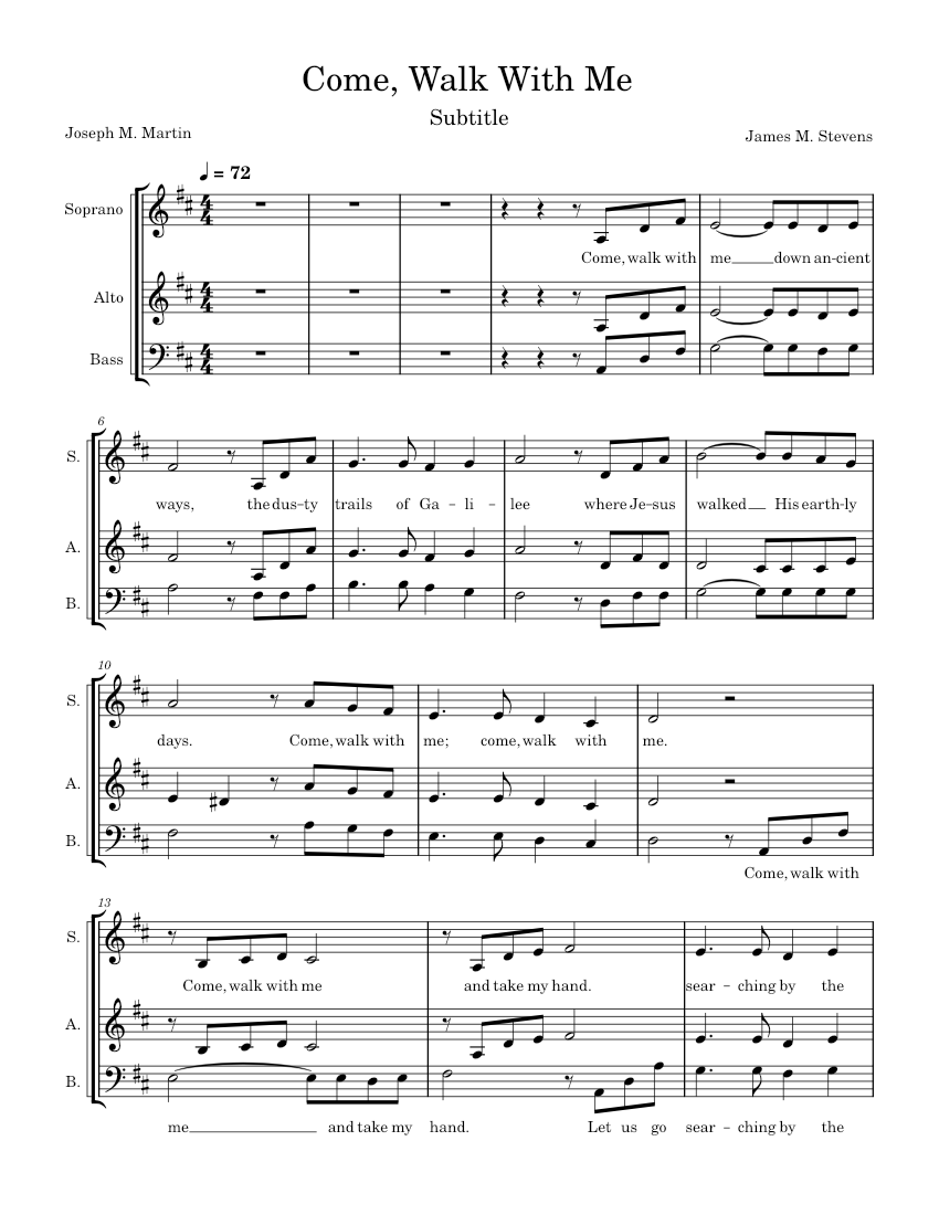 Come, Walk With Me - Music by James M. Stevens, Words by Joseph M ...