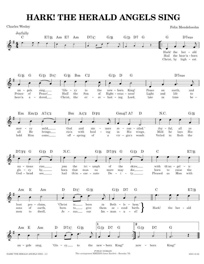 Hark, the Herald Angels Sing - Felix Mendelssohn Sheet Music with ...