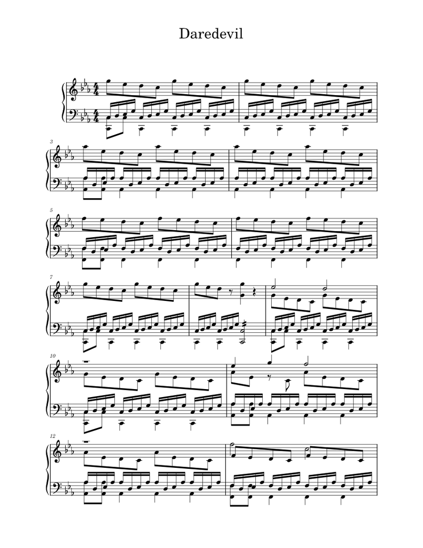 Daredevil Theme – John Paesano Sheet music for Piano (Solo) | Musescore.com