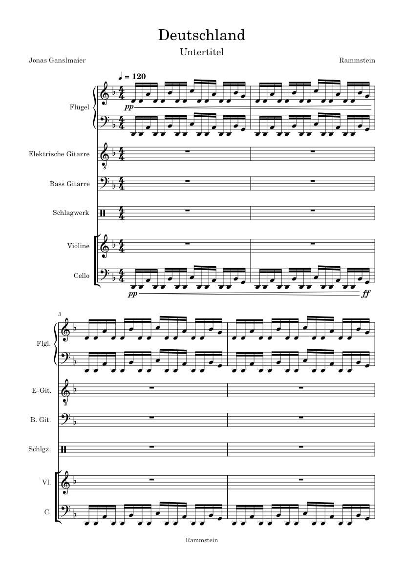 Deutschland – Rammstein Sheet Music for Piano, Violin, Cello, Guitar ...