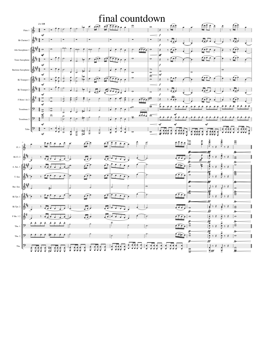 Final Countdown Sheet music for Trombone, Tuba, Flute, Clarinet in b ...