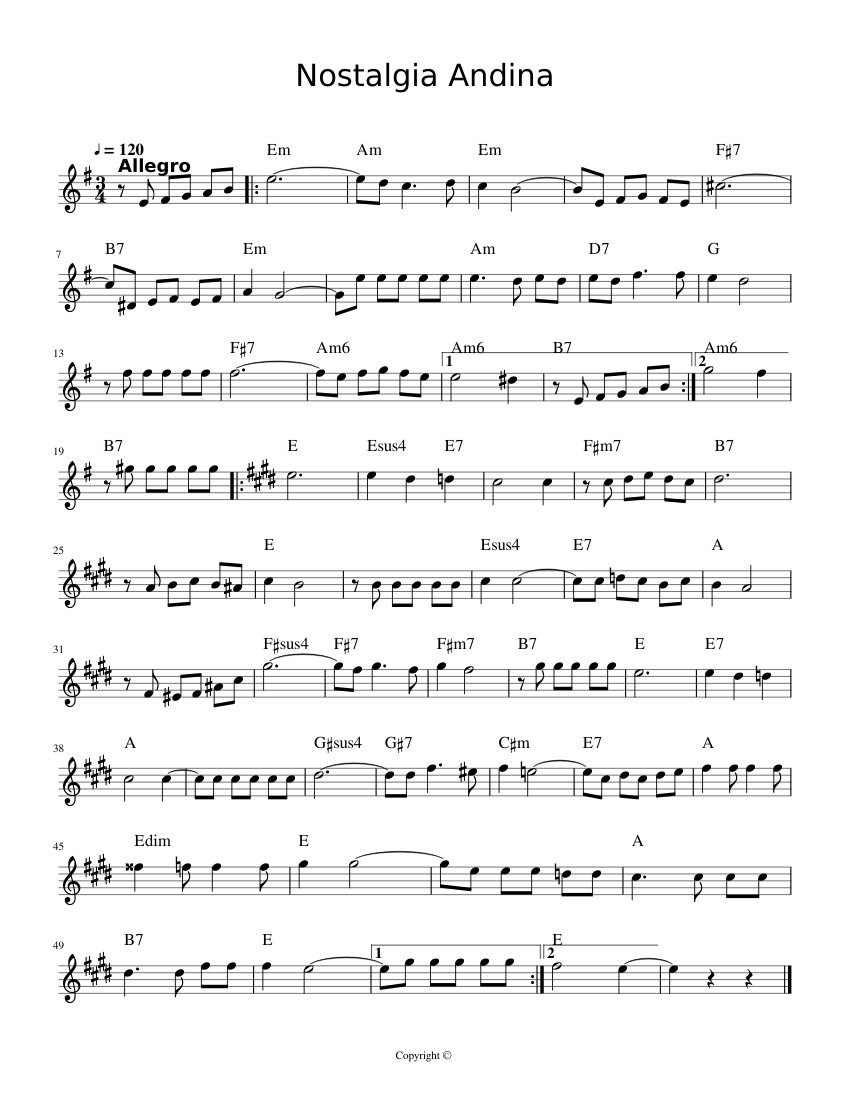 Nostalgia Andina Sheet Music with Chords for Mandolin (Solo ...