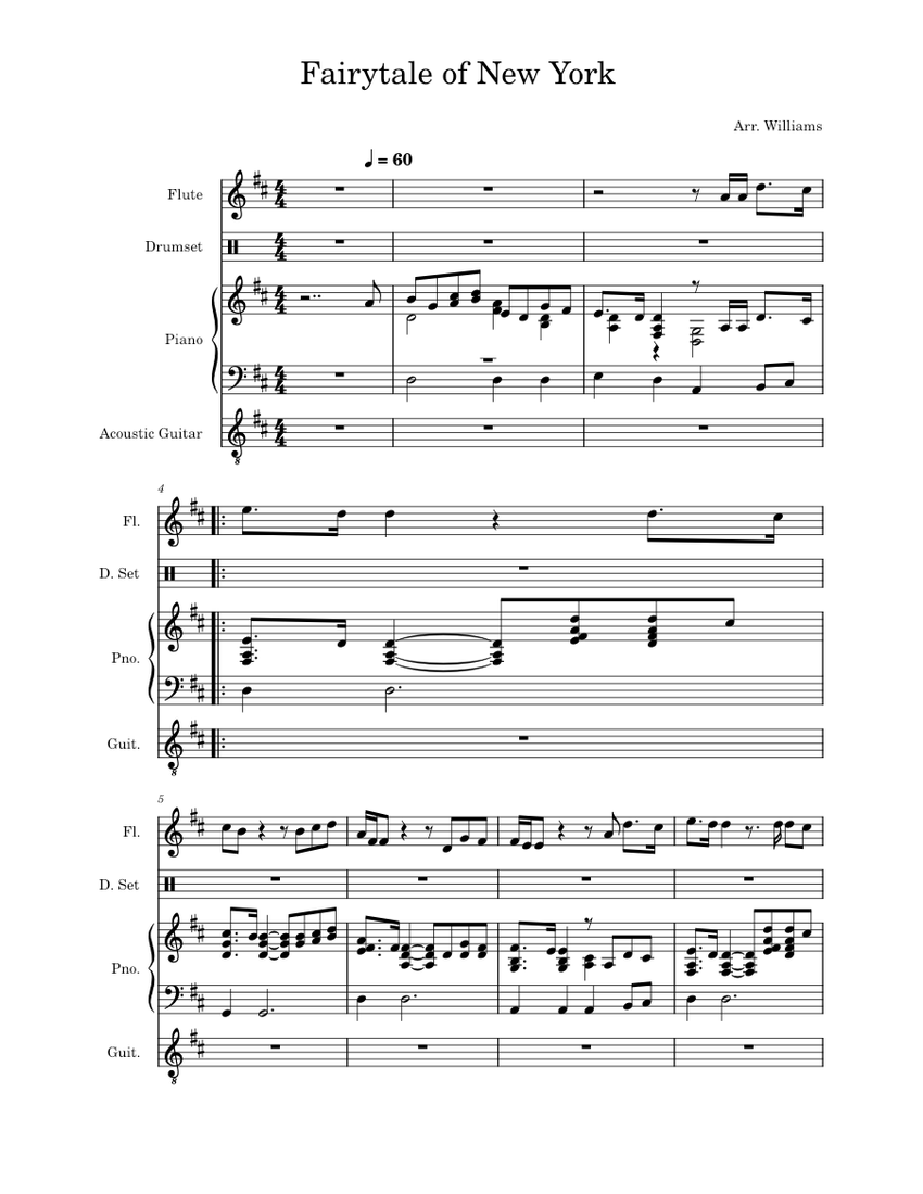 Fairytale of New York – The Pogues Sheet music for Piano, Flute, Guitar ...