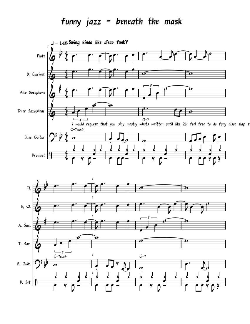 funny jazz - beneath the mask Sheet music for Flute, Clarinet in b-flat ...