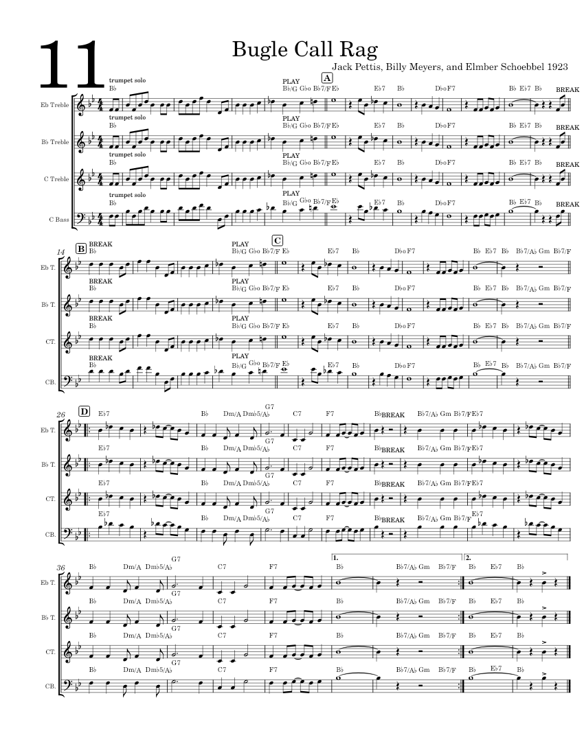 LEADSHEET Bugle Call Rag - piano tutorial