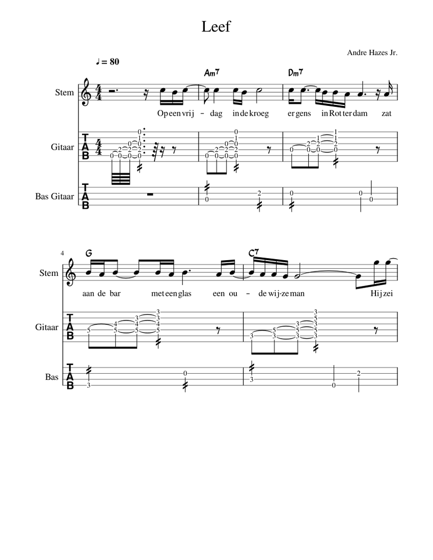 Leef – André Hazes Sheet music for Vocals, Guitar, Bass guitar (Mixed ...