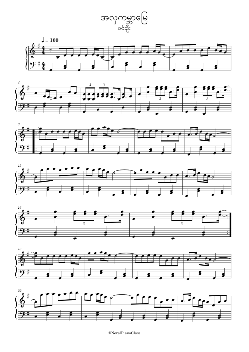 Myanmar Songs – Myanmar Songs Ahla Gabar Myay Sheet Music for Piano ...