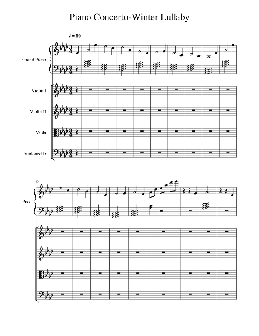 Piano Concerto-Winter Lullaby Sheet music for Piano, Violin, Viola ...