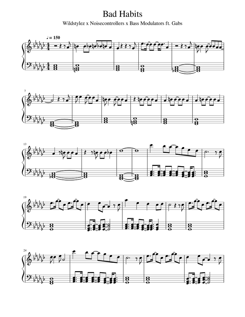 Wildstylez - Bad Habits Sheet music for Piano (Solo) Easy | Musescore.com