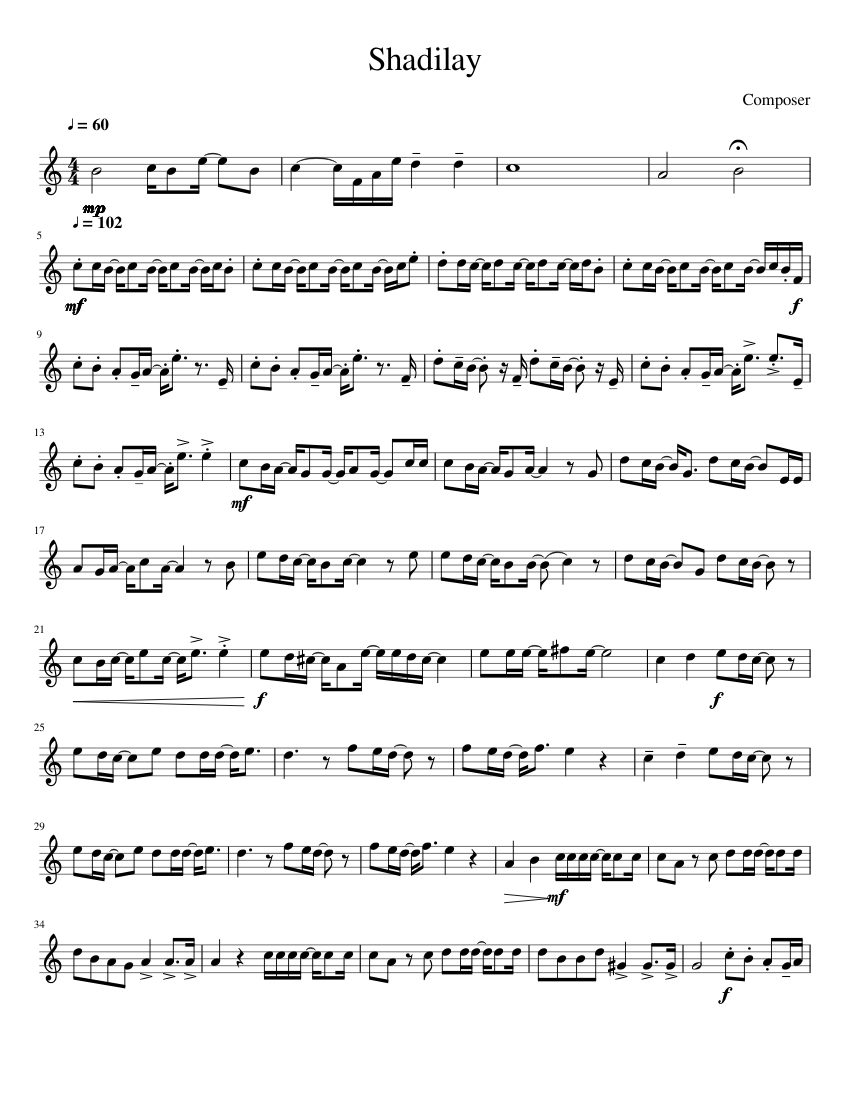 Shadilay--Flute Sheet music for Piano (Solo) Easy | Musescore.com
