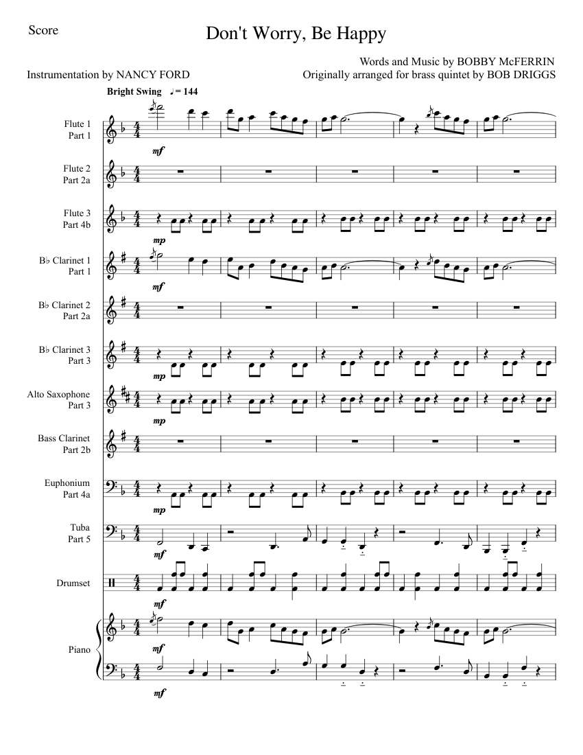Don't Worry, Be Happy - Bobby McFerrin (for wind ensemble) Sheet music ...