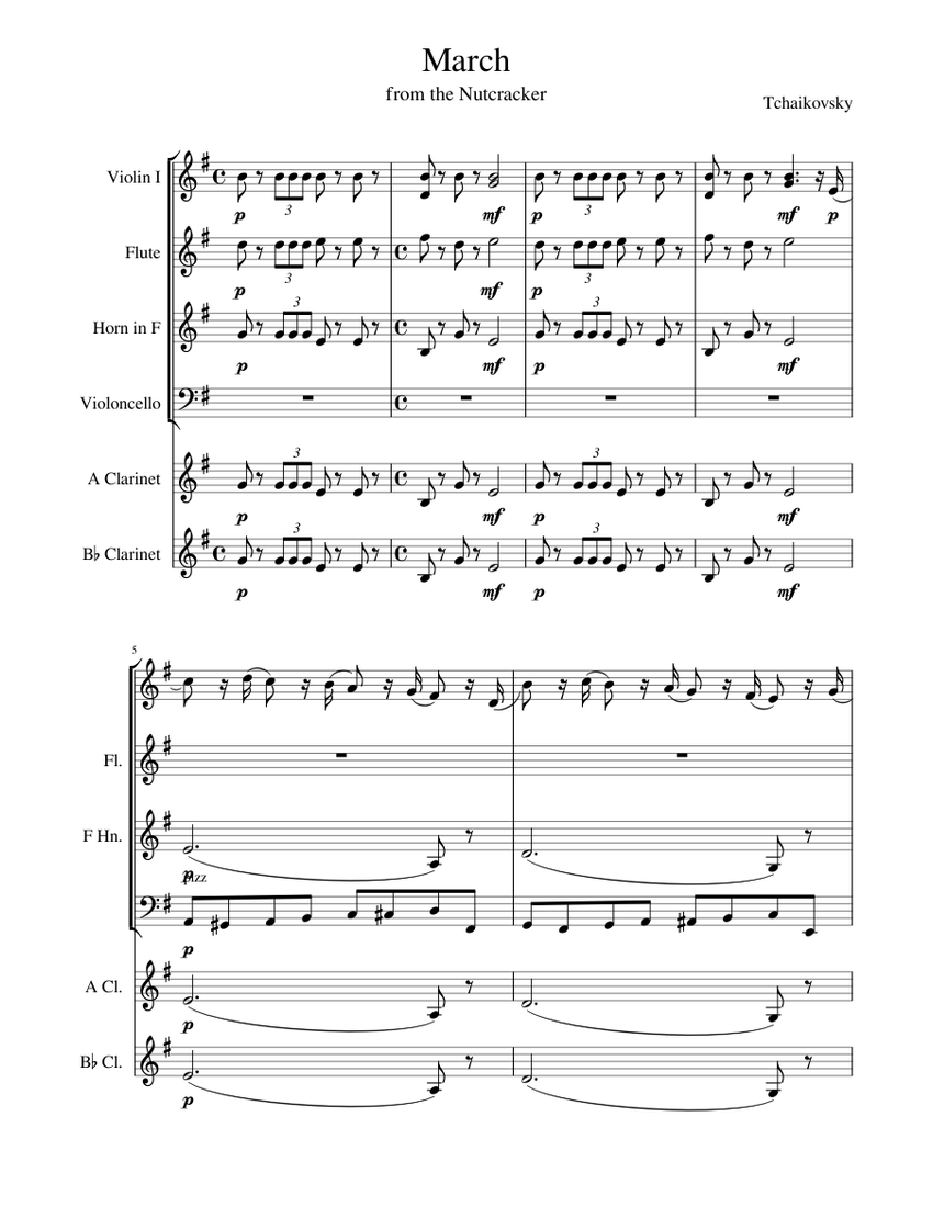 march Sheet music for Violin, Flute, Clarinet (In B Flat), French Horn ...