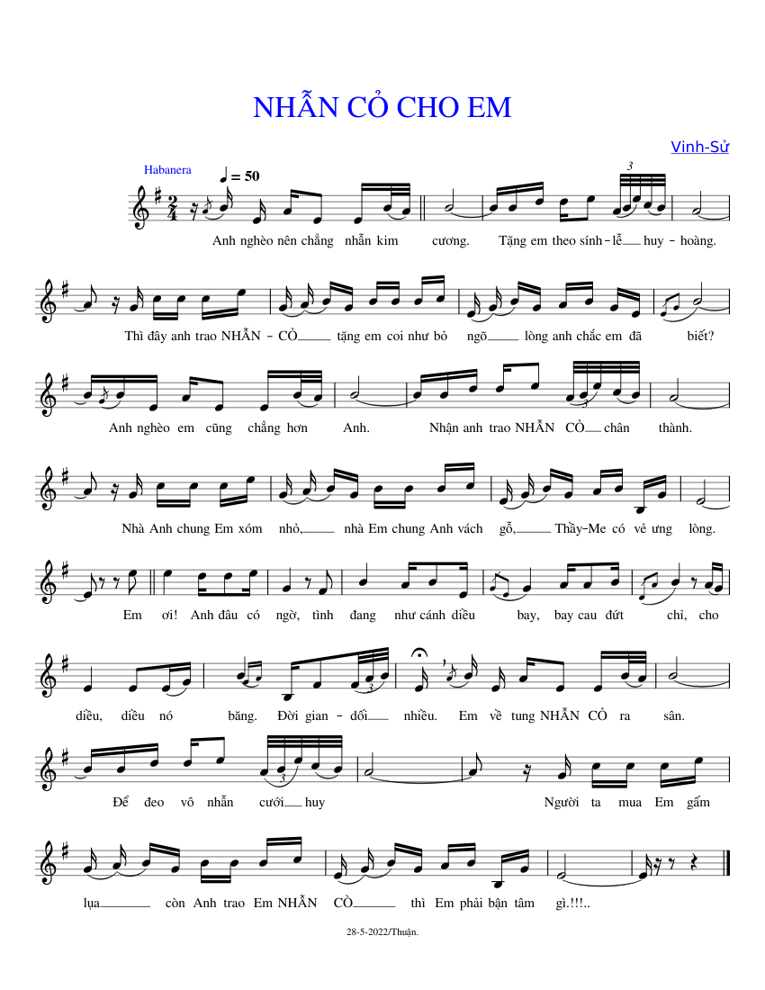 NHẪN_CỎ_CHO_EM Sheet music for Piano (Solo) Easy | Musescore.com