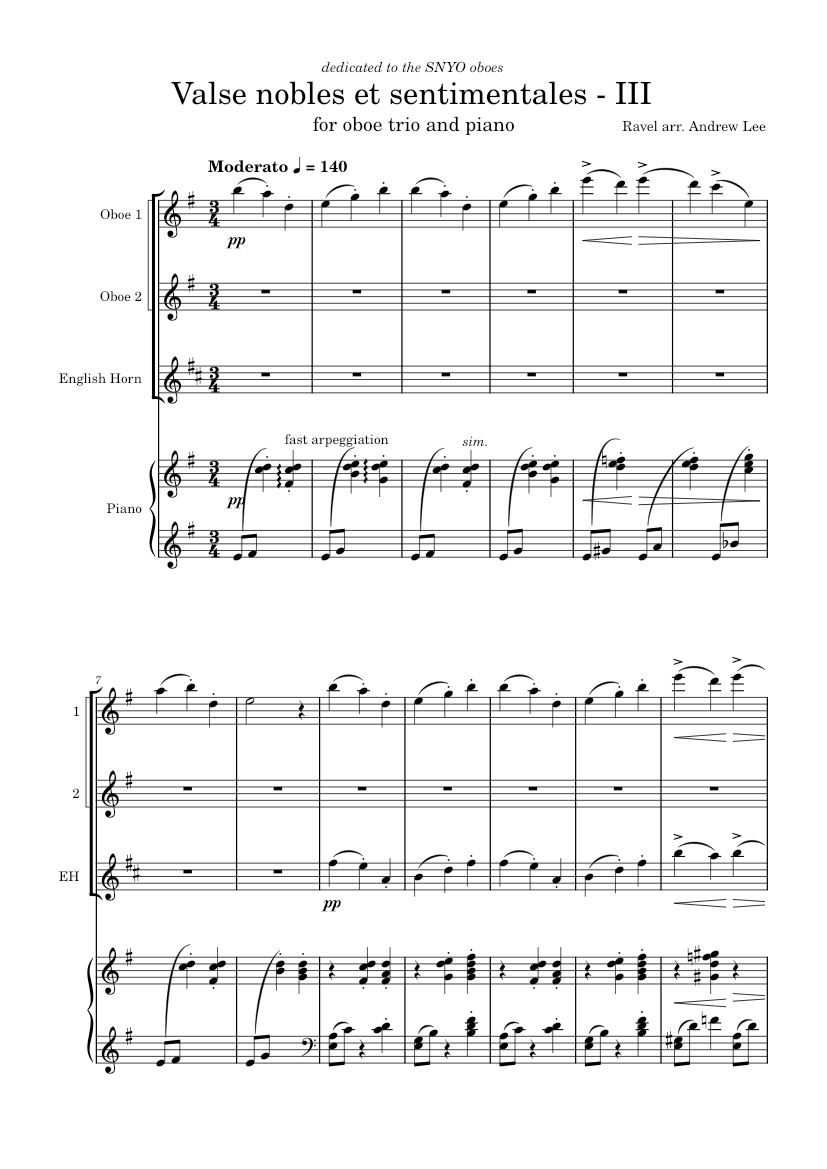 [2Ob Eh Pf] No. III from Valses nobles et sentimentales - Ravel Sheet music for Piano, Oboe ...