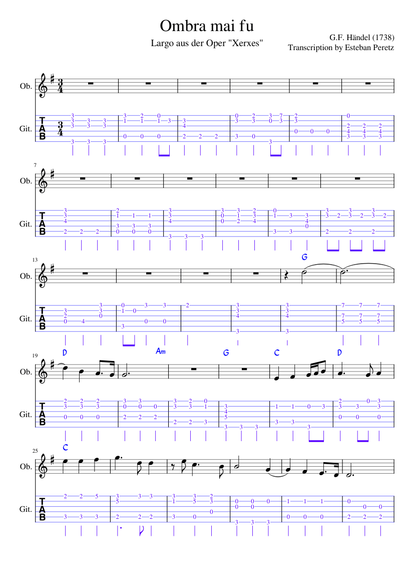 Ombra mai fu – Georg Friedrich Händel Sheet Music and Tab with Chords ...