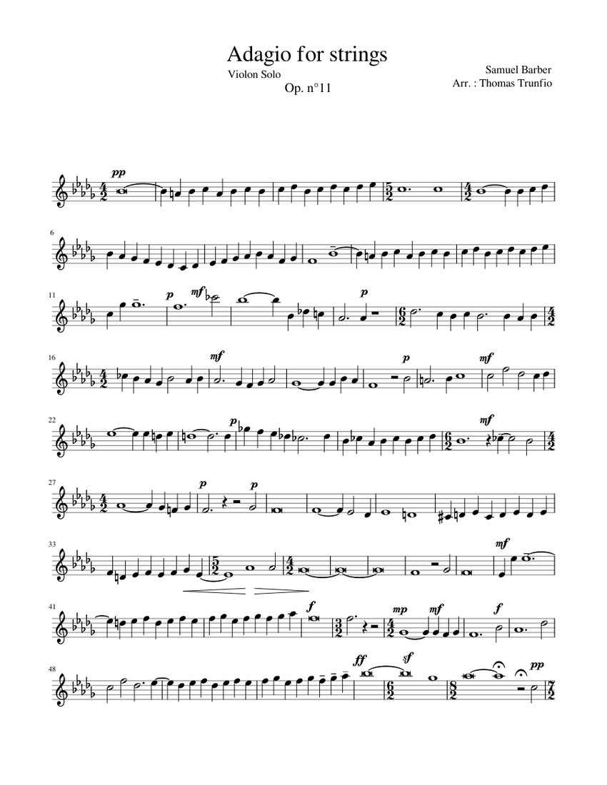 Adagio for strings Sheet music for Piano (Solo) Easy | Musescore.com