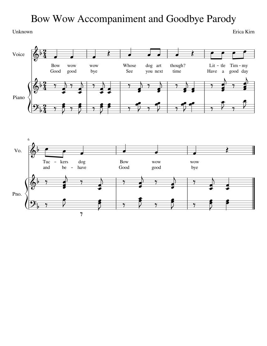 Bow Wow Accompaniment Sheet music for Piano, Vocals (Piano-Voice ...
