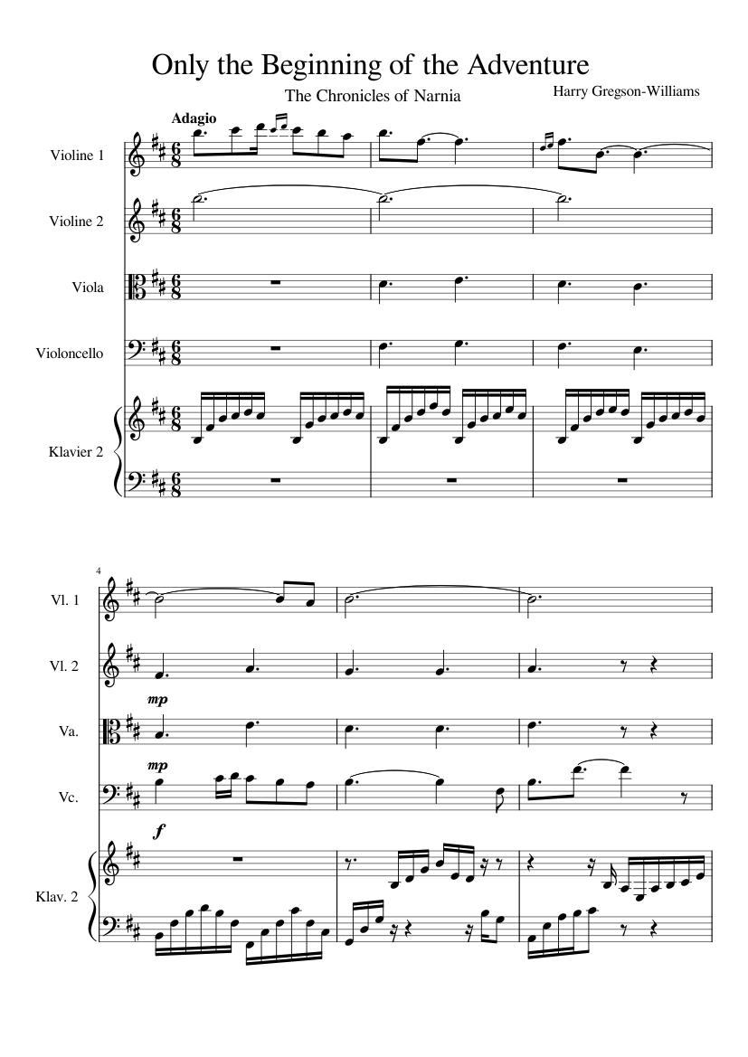 Narnia - The Beginning Of Adventure – Harry Gregson-Williams Sheet ...