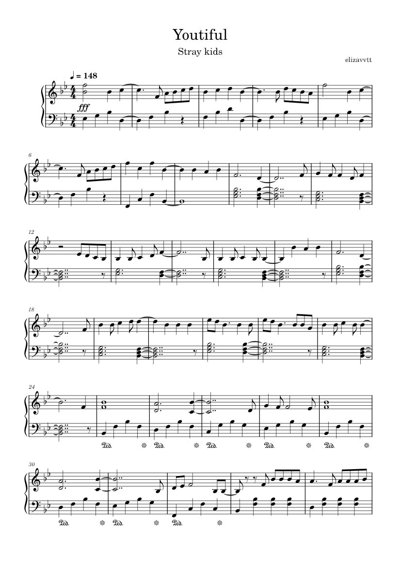 Youtiful – Stray Kids (스트레이 키즈) Sheet Music for Piano (Solo) Easy ...