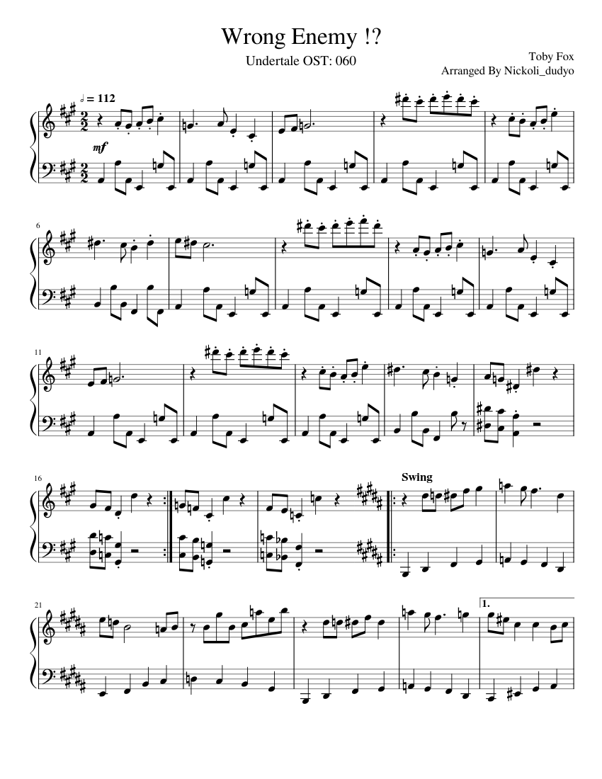 Wrong Enemy !? -- Undertale OST 060 Sheet music for Piano (Solo) | Musescore.com
