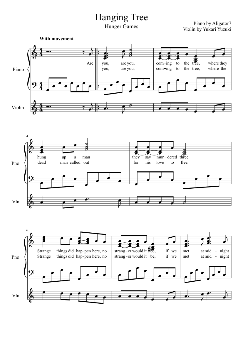 The Hanging Tree Sheet music for Piano, Violin (Solo) | Musescore.com