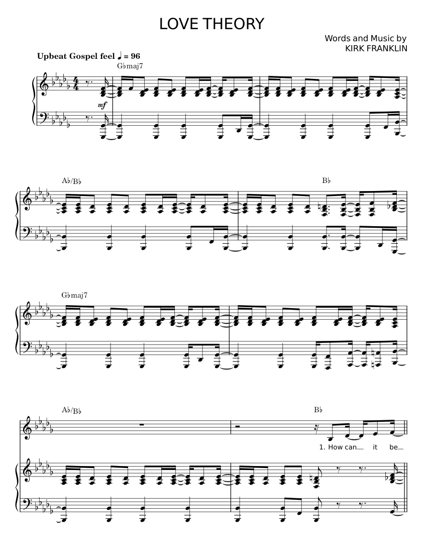 Love Theory - Kirk Franklin Sheet Music with Chords for Piano (Mixed ...