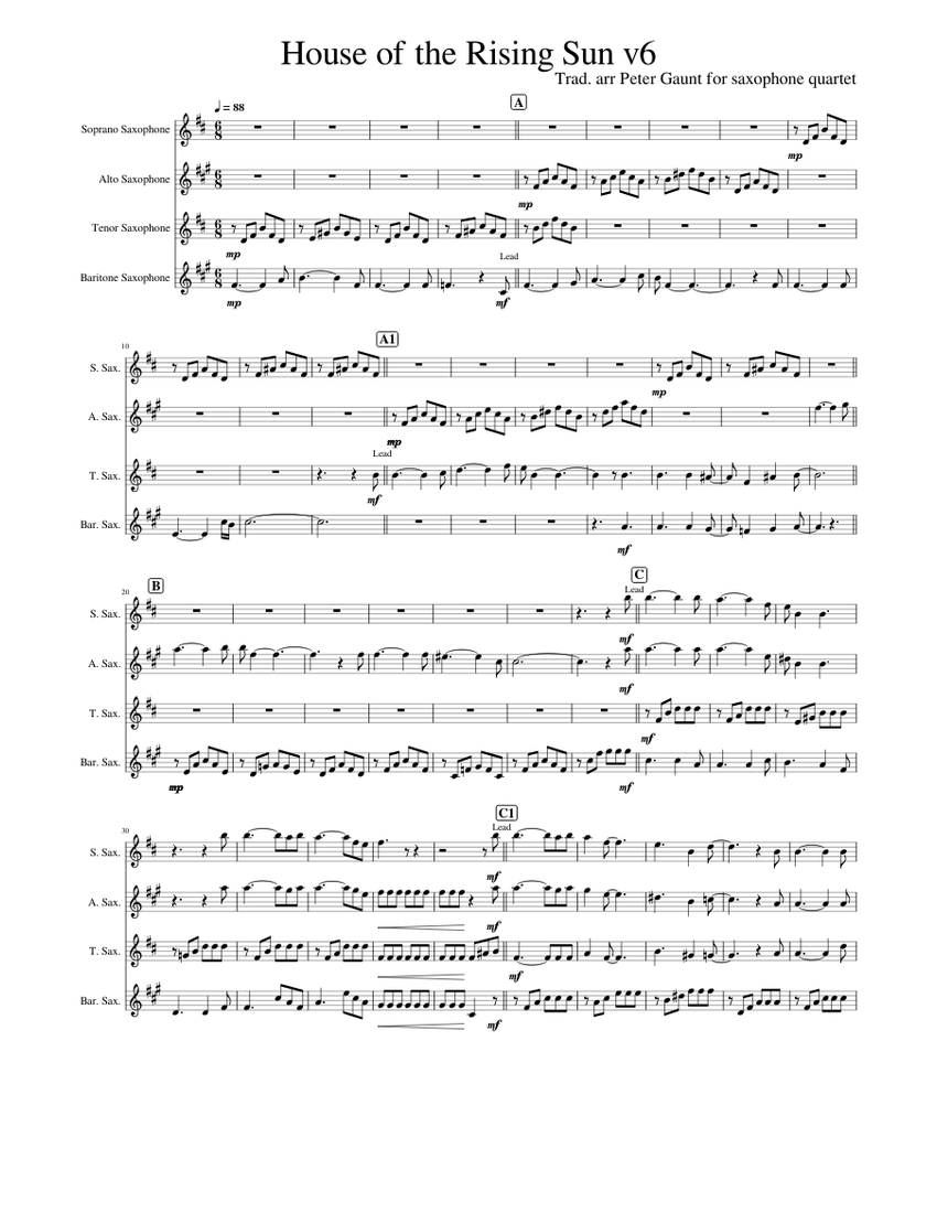 The House Of The Rising Sun Sheet music for Saxophone alto, Saxophone ...