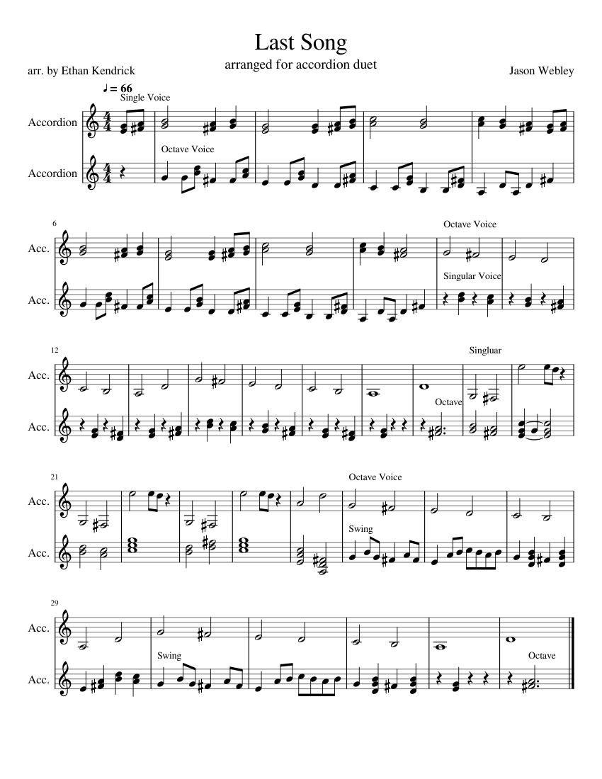 Last Song Sheet music for Accordion (Mixed Duet) | Musescore.com