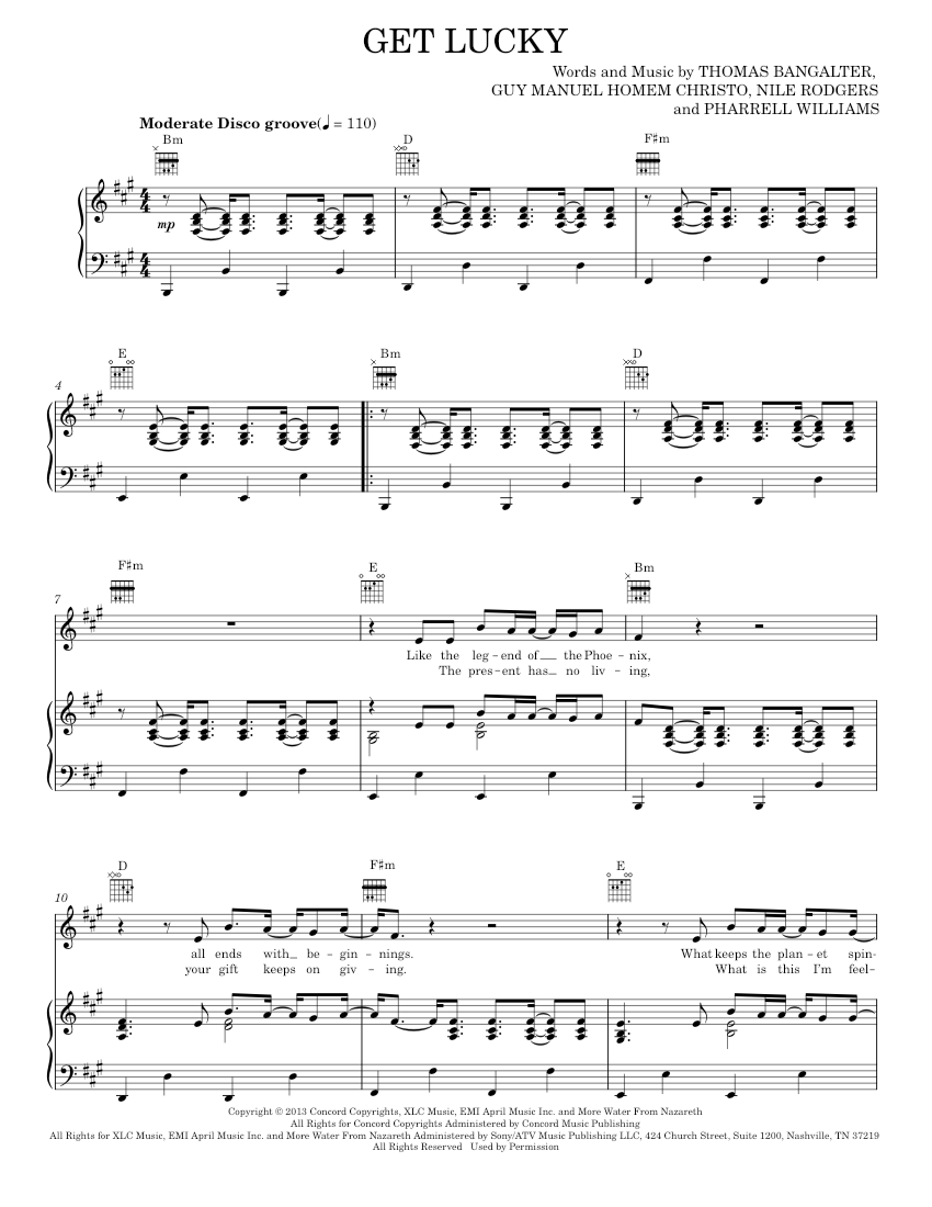 get lucky Sheet music for Piano, Vocals by Daft Punk Official ...