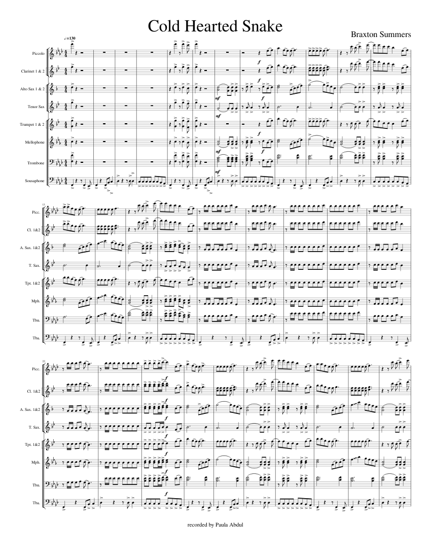 Cold Hearted Snake pt.1 Sheet music for Trumpet (In B Flat), Trombone ...