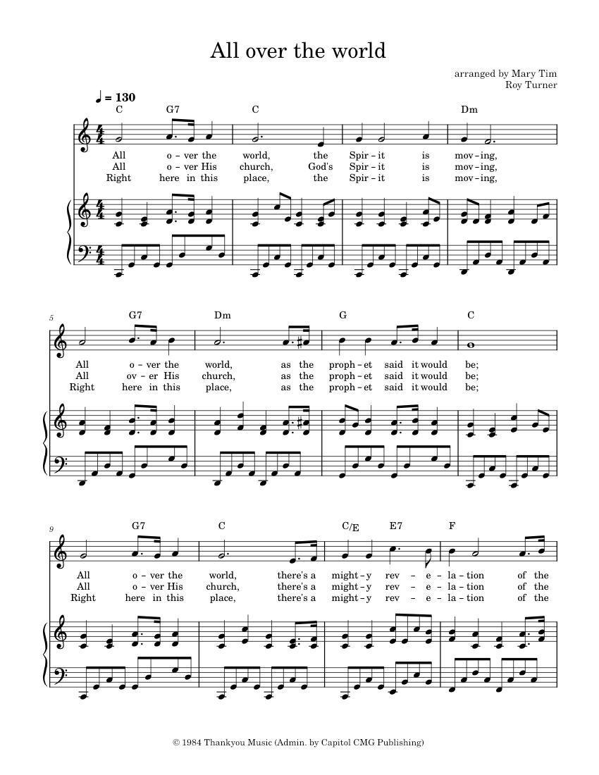 All over the world – Roy Turner Sheet music for Piano, Vocals (Piano ...