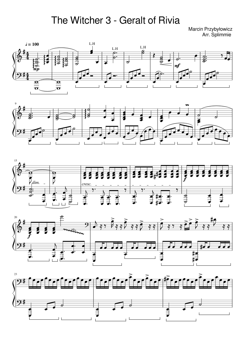 The Witcher 3: Wild Hunt - Geralt of Rivia (Piano) Sheet music for ...