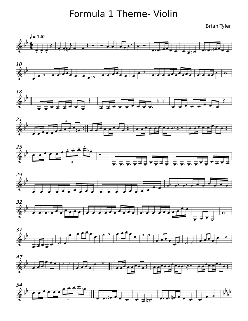 Formula 1 Theme - Brian Tyler Sheet music for Violin (Solo) | Musescore.com