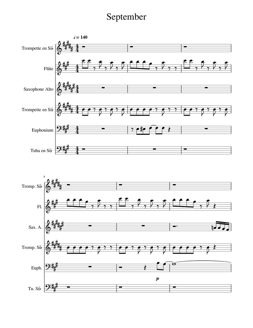 September Sheet music for Euphonium, Tuba, Flute, Saxophone alto & more ...