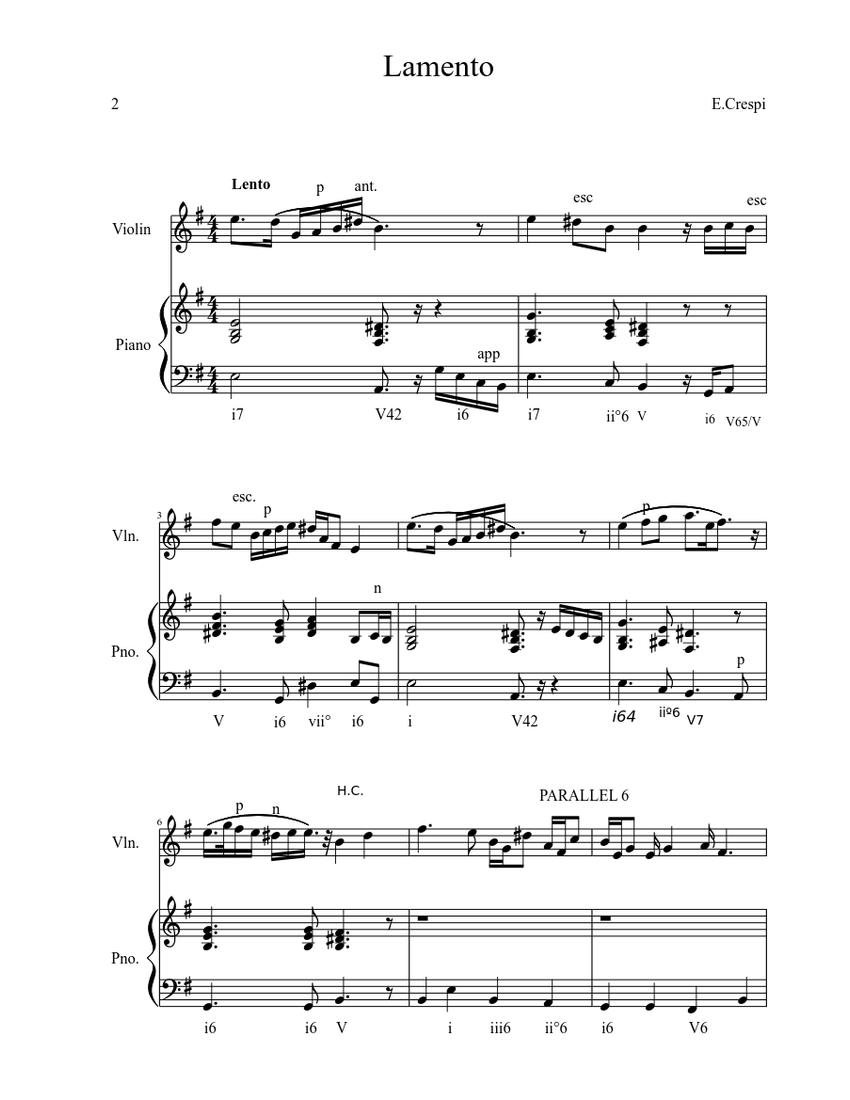 Lamento Sheet music for Piano, Violin (Solo) | Musescore.com