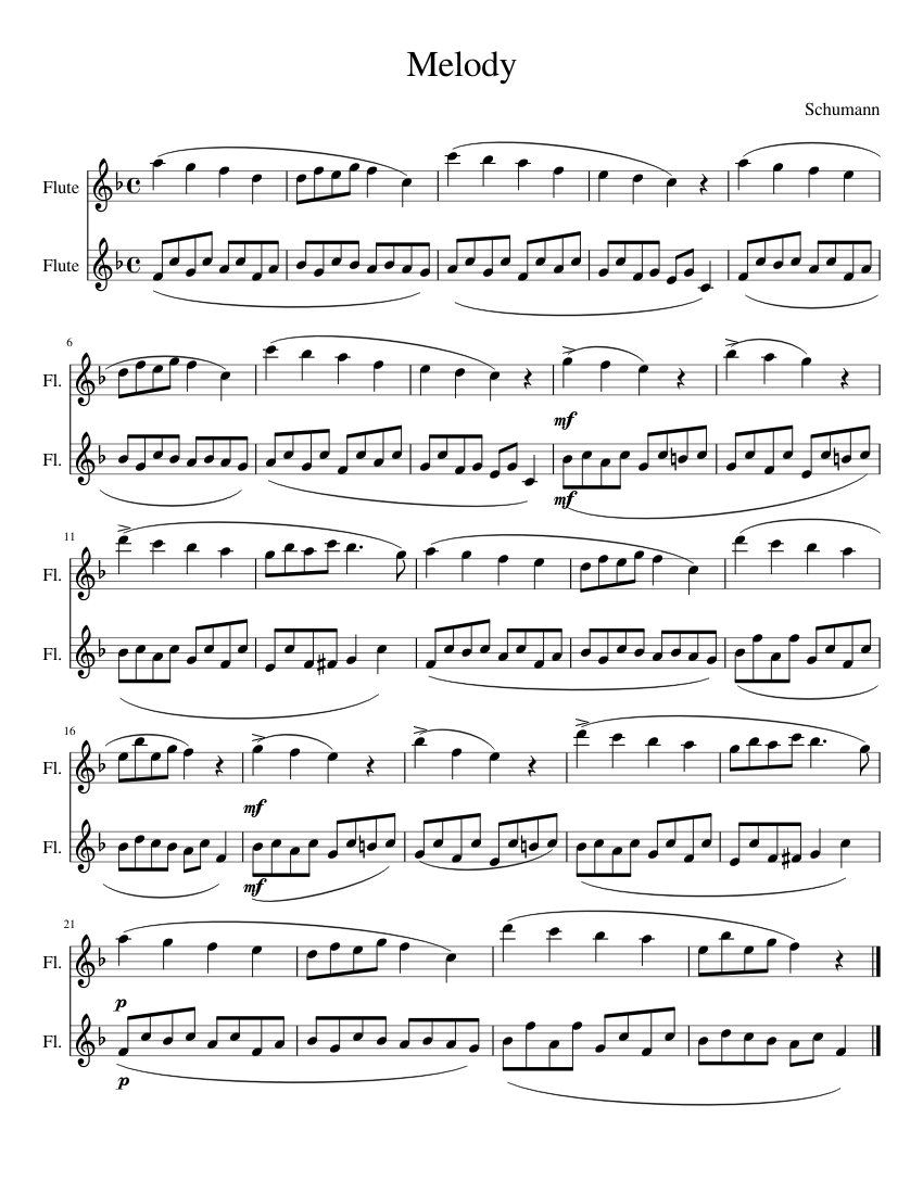 Melody Schumann Sheet music for Flute (Woodwind Duet) | Musescore.com