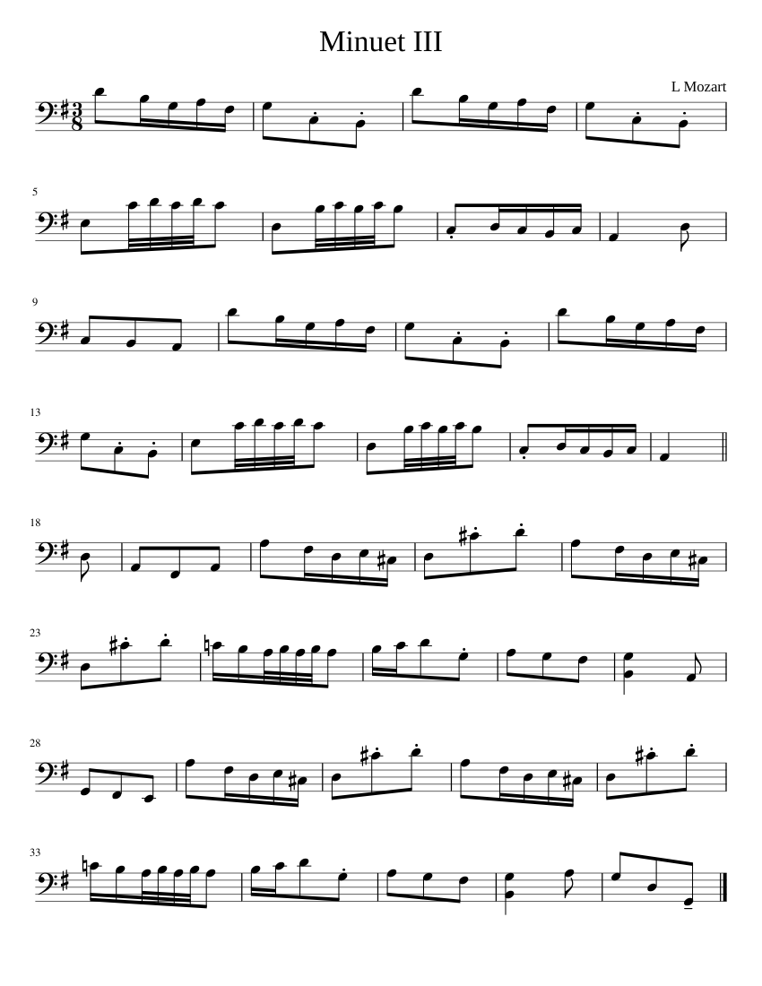 Minuet III Sheet music for Cello (Solo) | Musescore.com