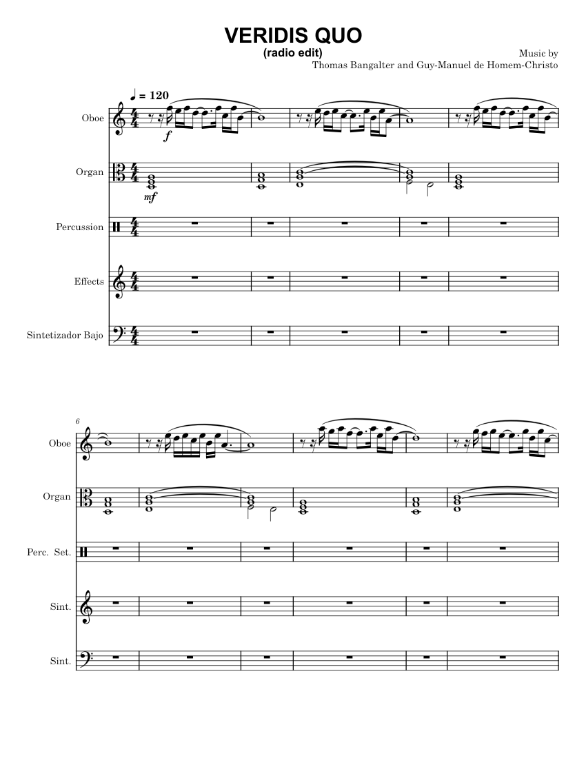 VERIDIS QUO - Daft Punk Sheet music for Bandoneon, Bass guitar, Drum ...