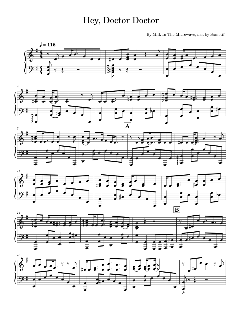Hey, Doctor Doctor - Milk In The Microwave Sheet music for Piano (Solo ...