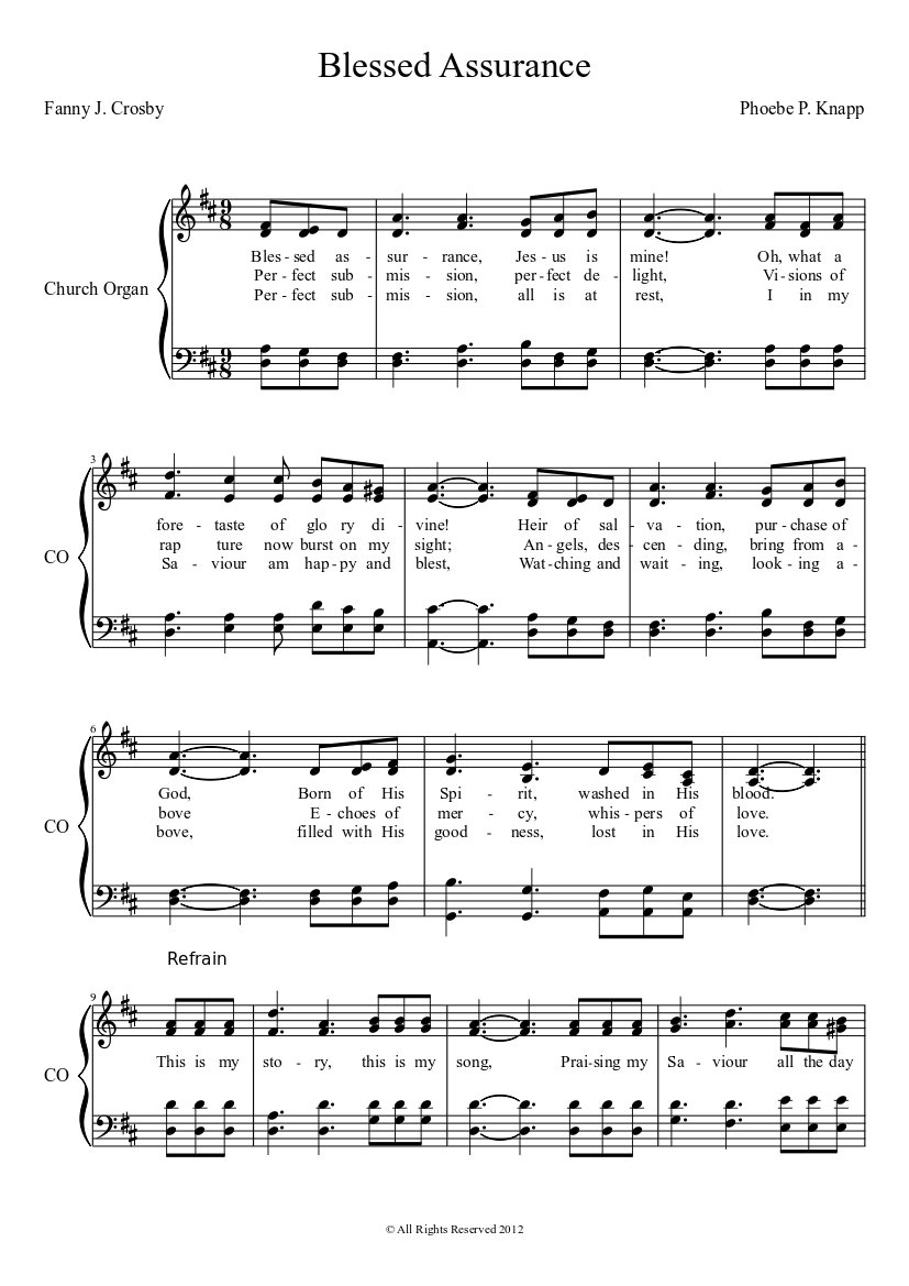 Blessed Assurance hymn Lyrics and Sheet Music for Piano (Solo) easy ...